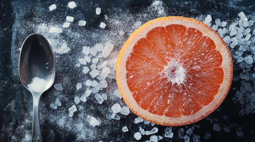 Pink Grapefruit Half with Salt Crystals and Spoon Stock Illustration ...