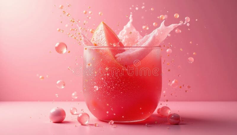 Pink Grapefruit Juice Explosion, Effervescent Bubbles, Bright Pink ...