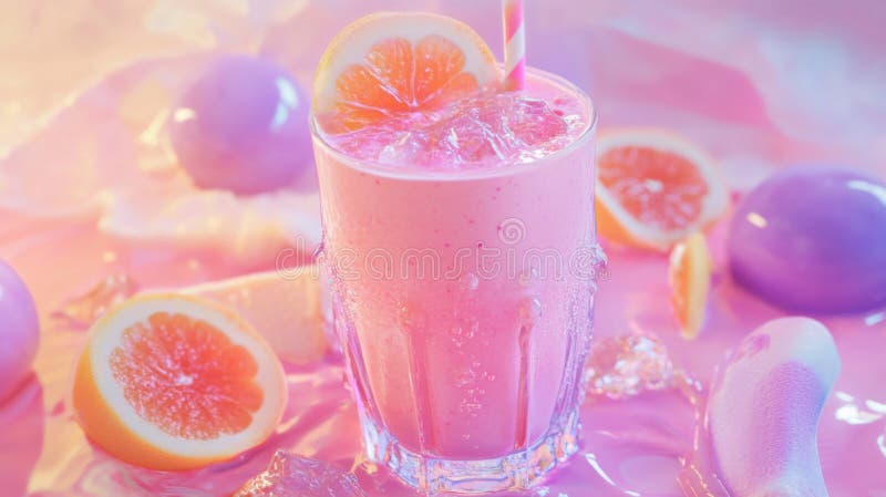 Pink Grapefruit Smoothie with Pastel Background Stock Illustration - Illustration of bright ...