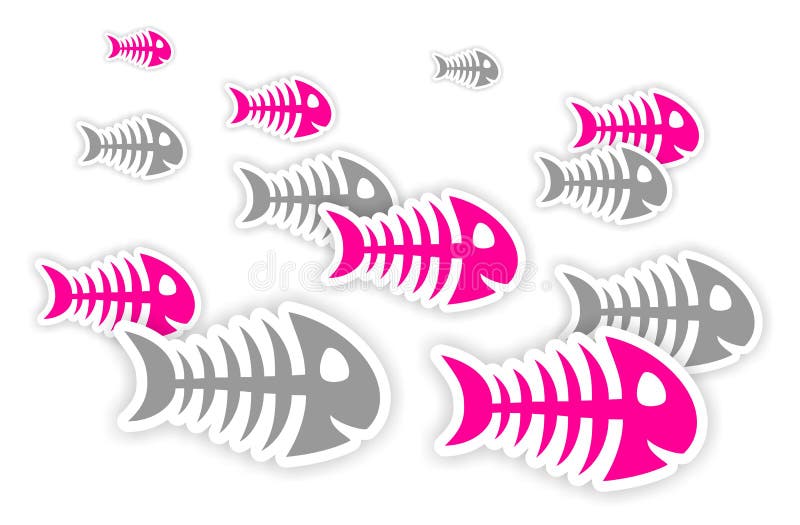 Pink and Gray Fish Bone Stickers Stock Illustration - Illustration of ...