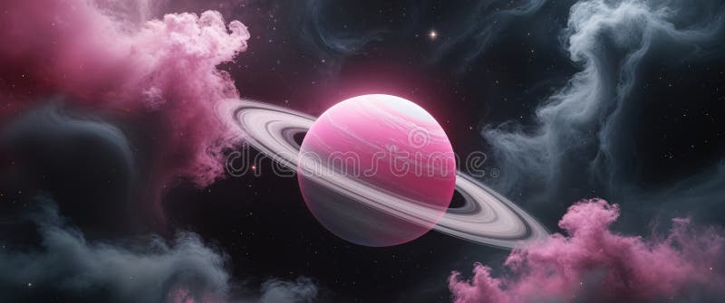 Pink and Gray Planet in a Dark Nebula Space Scene. Stock Photo - Image ...