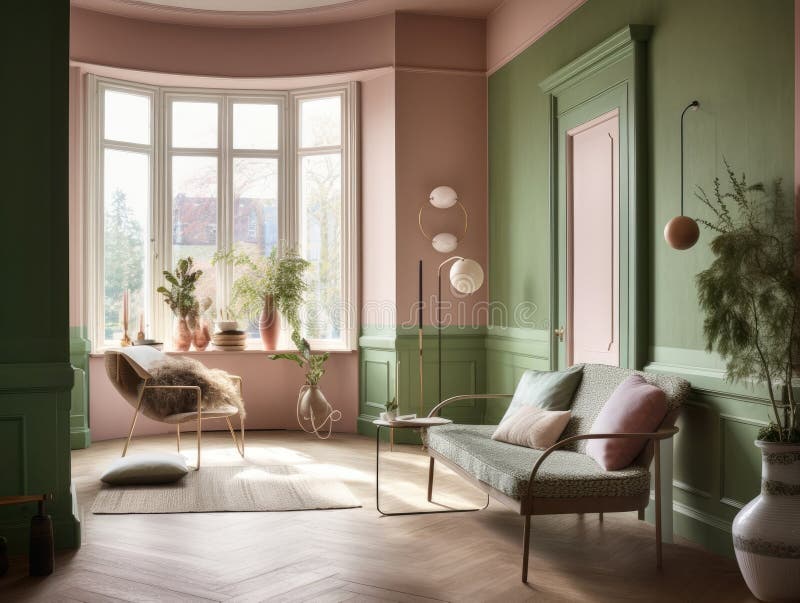 Pink and Green Cottage Style Interior Room. Generative AI Stock ...