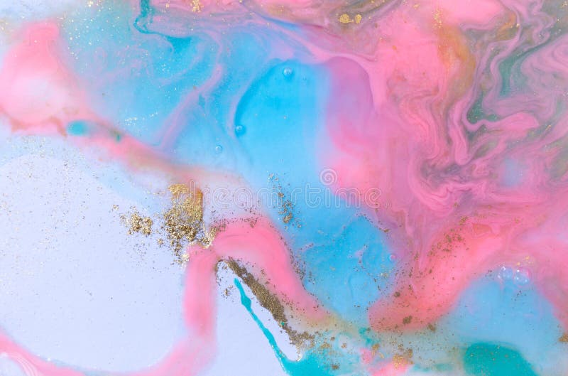 Pink, Green and Gold Mixed Inks on White Paper Background. Stock Image ...