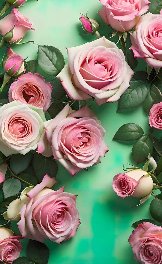 Pink and Green Light and Subtle Vintage Patterns with Roses As ...