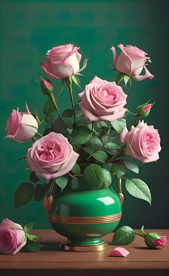 Pink and Green Light and Subtle Vintage Patterns with Roses As ...