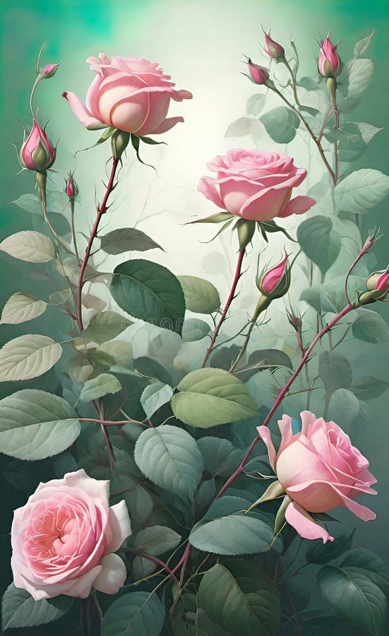 Pink and Green Light and Subtle Vintage Patterns with Roses As ...