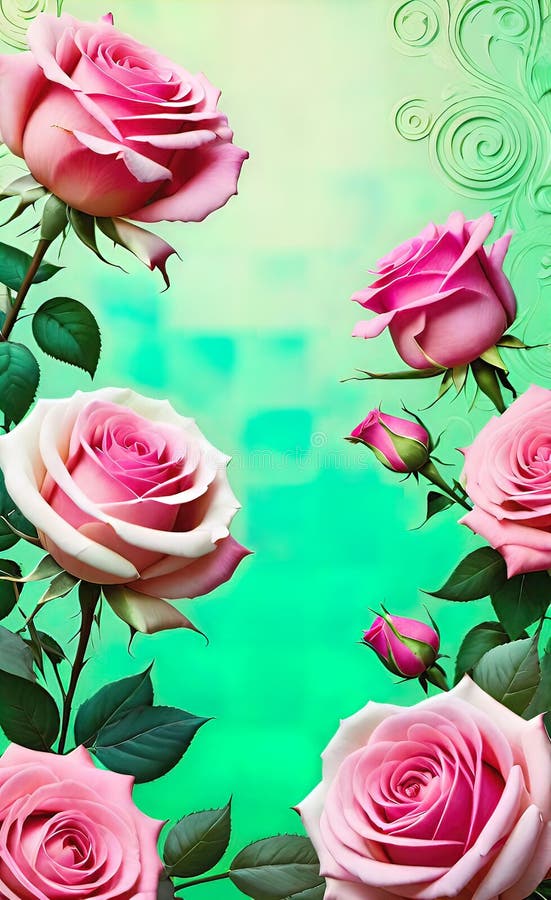 Pink and Green Light and Subtle Vintage Patterns with Roses As ...