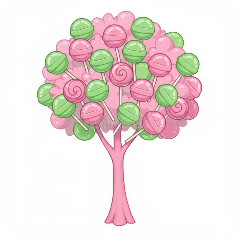 Pink and Green Lollipop Tree Digital Illustration Stock Illustration ...