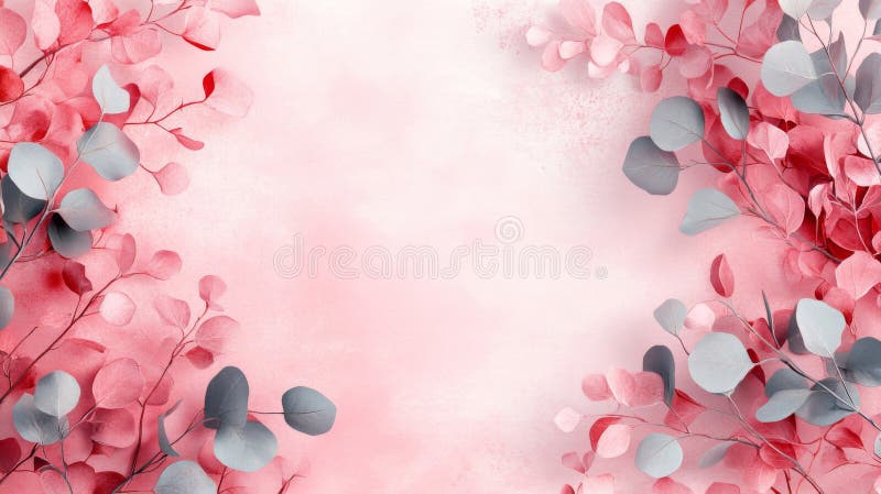 Pink and Grey Leaves Border on Soft Pink Background Stock Illustration ...