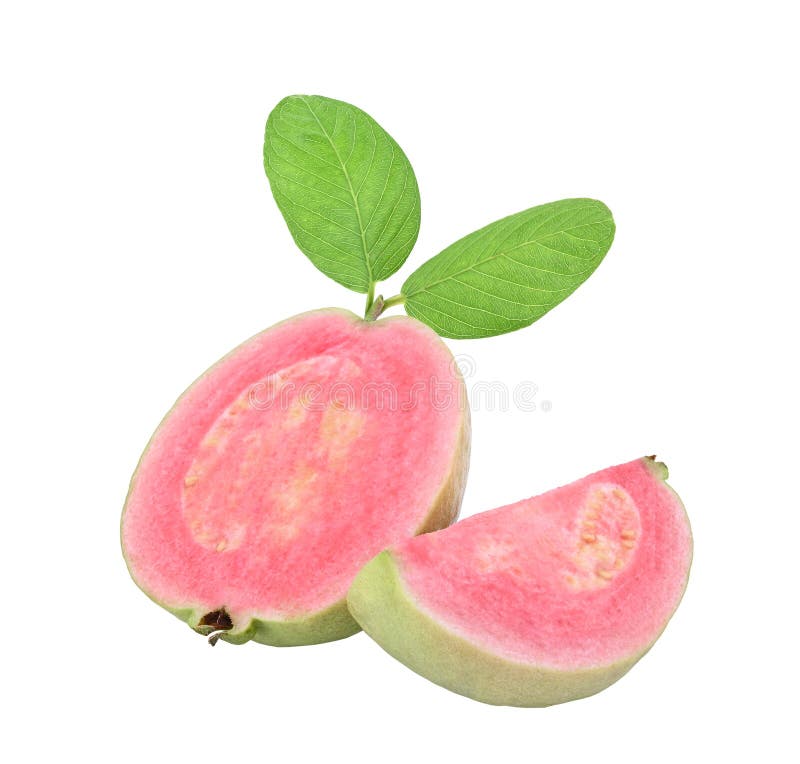 Half Cut Pink Guava with Leaves Isolated on White Background Stock ...