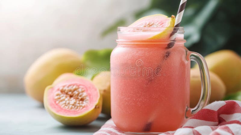 Pink Guava Smoothie in Glass Jar Stock Illustration - Illustration of ...