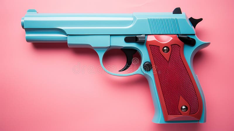Pink Gun Against Blue Background with Copy Space Stock Illustration ...