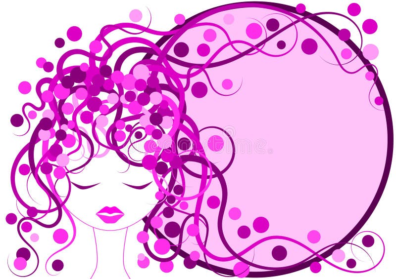 Pink Hair Girl Frame Border Stock Illustration - Illustration of ...