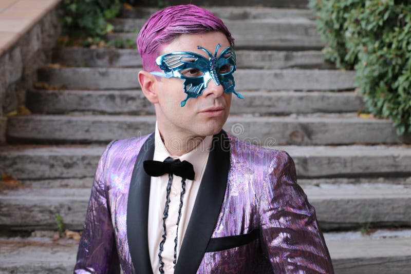 Pink Haired Elegant Man Wearing a Mask Stock Photo - Image of italy ...