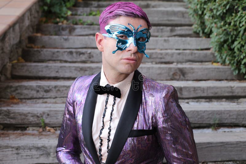 Pink Haired Elegant Man Wearing a Mask Stock Photo - Image of cool ...