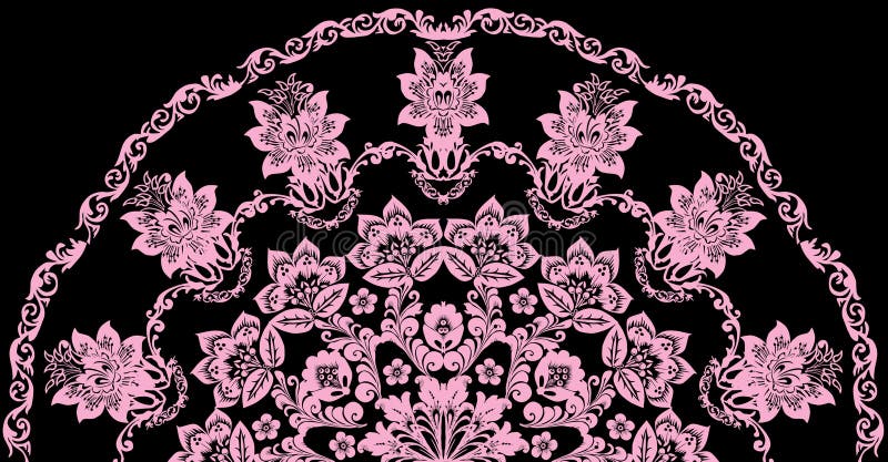 Pink Half Circle Floral Decoration Stock Vector - Illustration of black ...