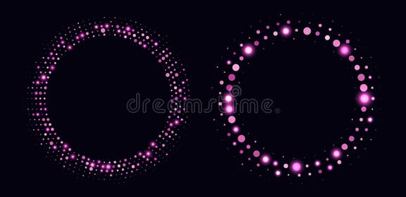 Pink Halftone Frames, Glowing Circle Borders, Round Pattern with Dots ...