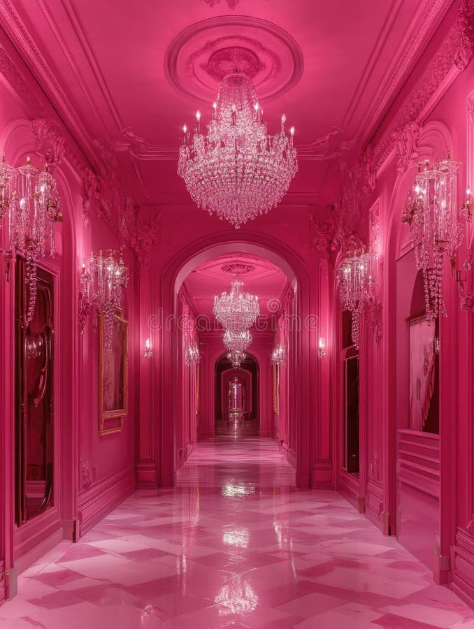 Pink Hallway with Chandeliers Stock Photo - Image of home, contemporary ...