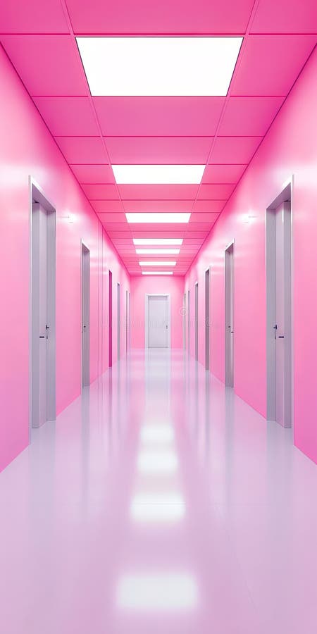 A Pink Hallway with White Walls and Ceiling Stock Image - Image of pink ...