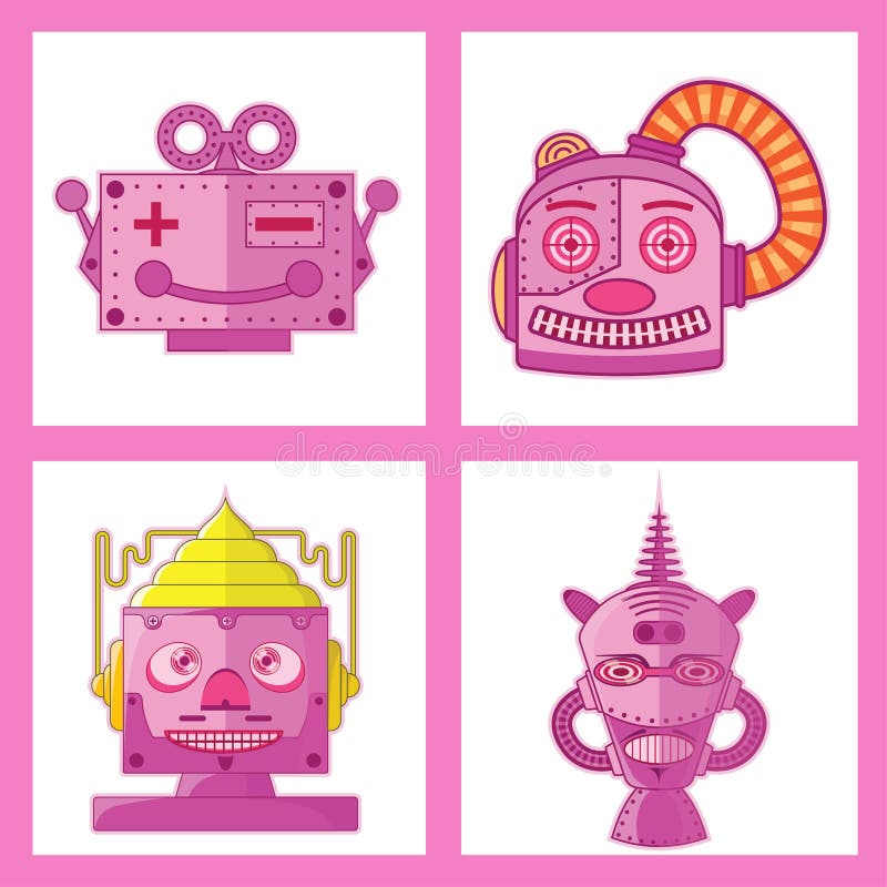 Pink Head Robot Vector Design Stock Vector - Illustration of retro ...