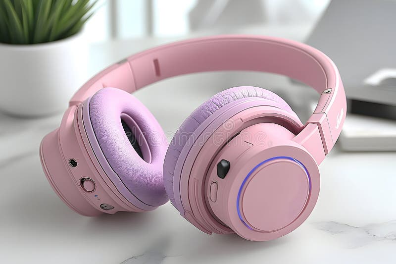 Stylish Pink Wireless Headphones Stock Illustration - Illustration of ...