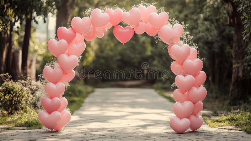 Pink Heart Balloons Archway Romantic Outdoor Setting Stock Illustration ...