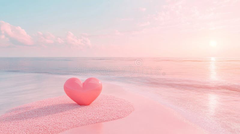 Pink Heart on a Pink Beach at Sunset Stock Illustration - Illustration ...