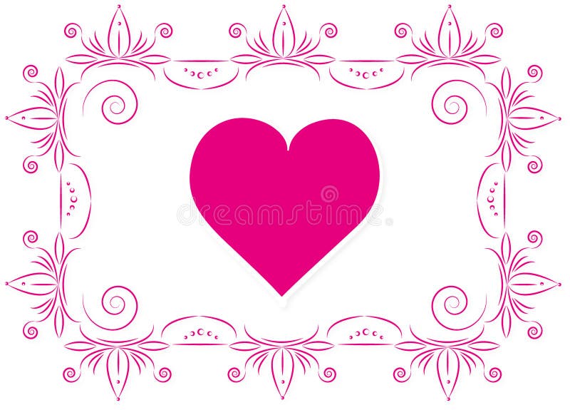 Pink Heart with Border of Intricate Scrolls with Ornament. Stock Vector ...