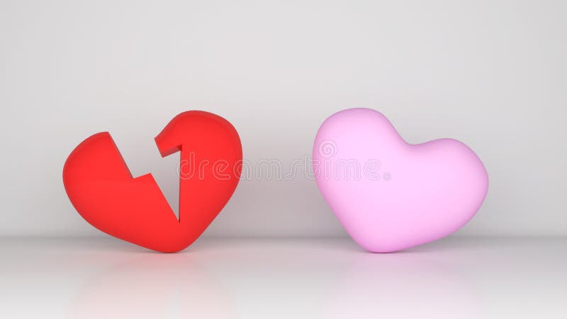 Pink Heart and Broken Heart Form on White Backdrop the Distinction ...