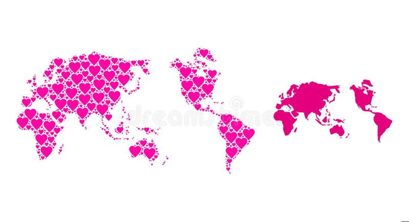 Pink Heart Collage Map of Earth Stock Vector - Illustration of universe ...