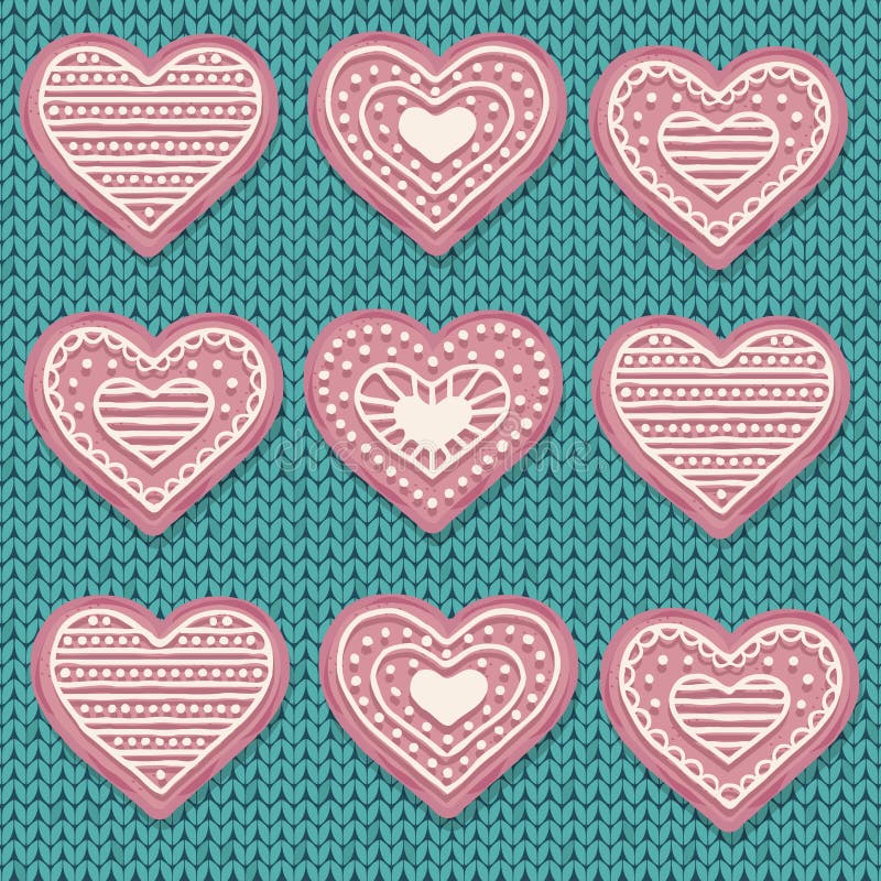 Pink Heart Cookies Isolated on Knitted Background. Love Background ...