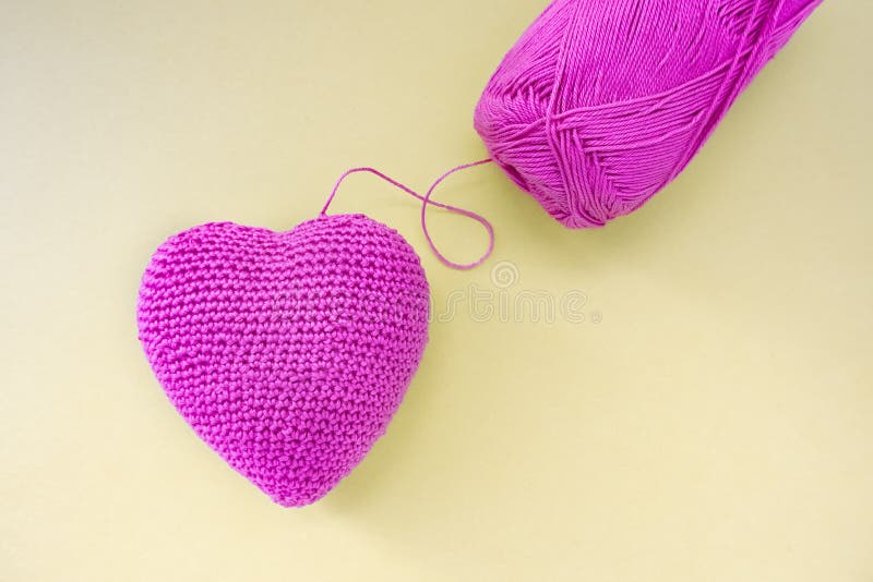 Pink Heart Crocheted by Hand. Made with a Thread. the Thread is Not Cut ...