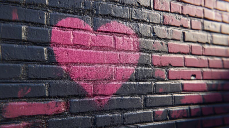 Pink Heart Graffiti on a Dark Brick Wall Stock Illustration ...