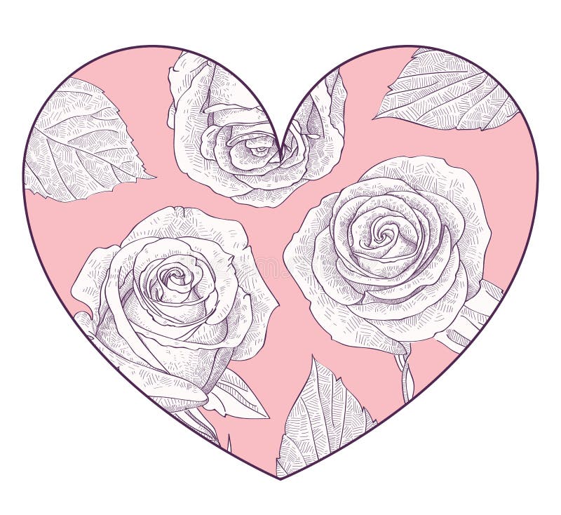 Pink Heart Hand Drawn Roses Stock Illustrations – 1,561 Pink Heart Hand ...
