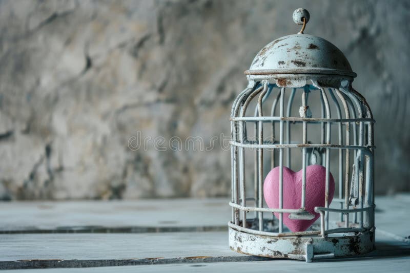 Pink Heart Inside the Bird Cage. Love Concept Stock Image - Image of ...