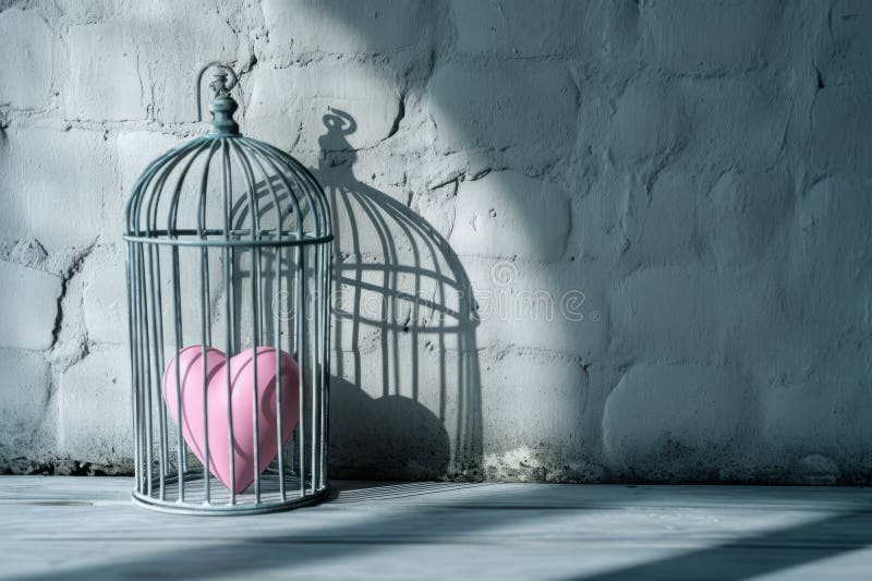 Pink Heart Inside the Bird Cage. Love Concept Stock Image - Image of ...