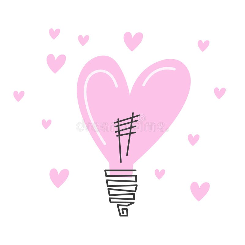 Pink Heart Line Art Love Light Bulb Idea Stock Illustration ...