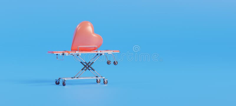 A Pink Heart is Located in an Emergency Hospital Bed with a Blue ...