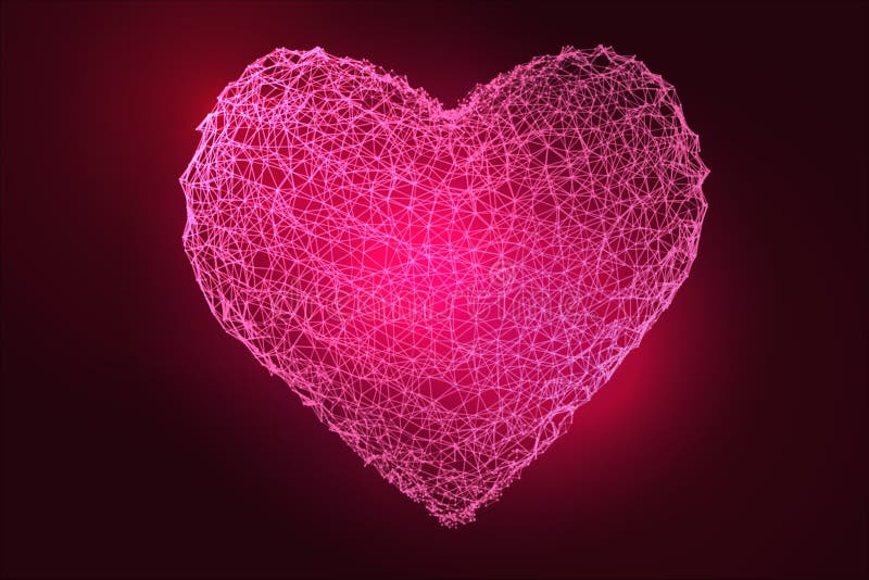 Pink Heart of the Mesh on a Dark Background. Vector Illustration Stock ...
