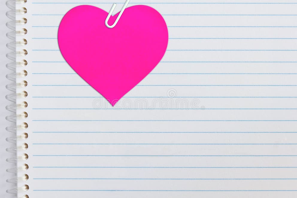 Pink Heart on Notebook Paper Stock Photo - Image of clean, paper: 23245700