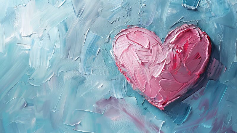 Pink Heart Painted on Blue Abstract Background, Artistic Expression of ...
