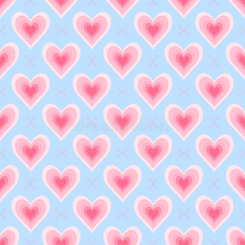 Pink Heart Pattern on Light Blue Background Stock Illustration ...