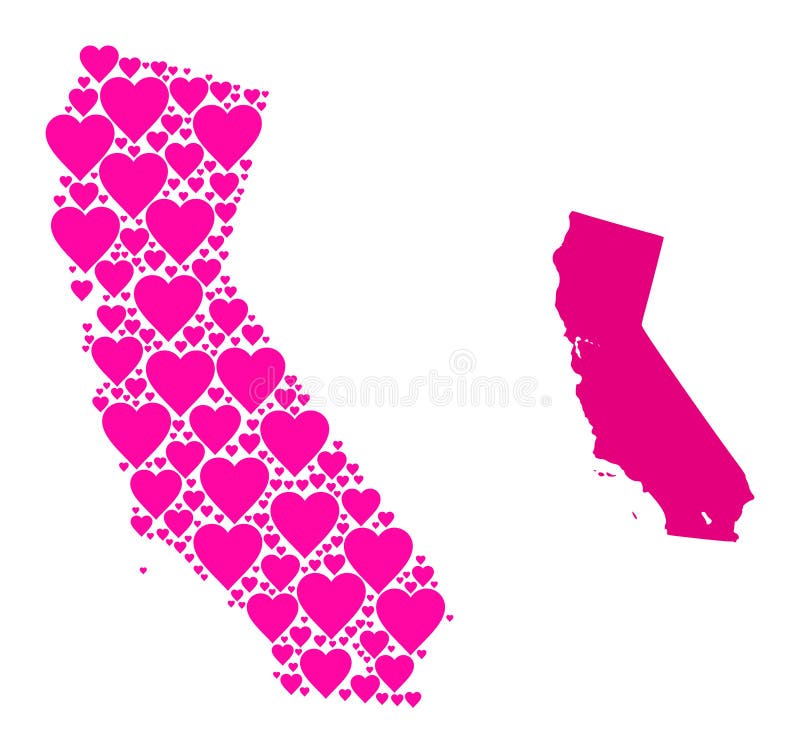 Pink Heart Pattern Map of California Stock Illustration - Illustration ...