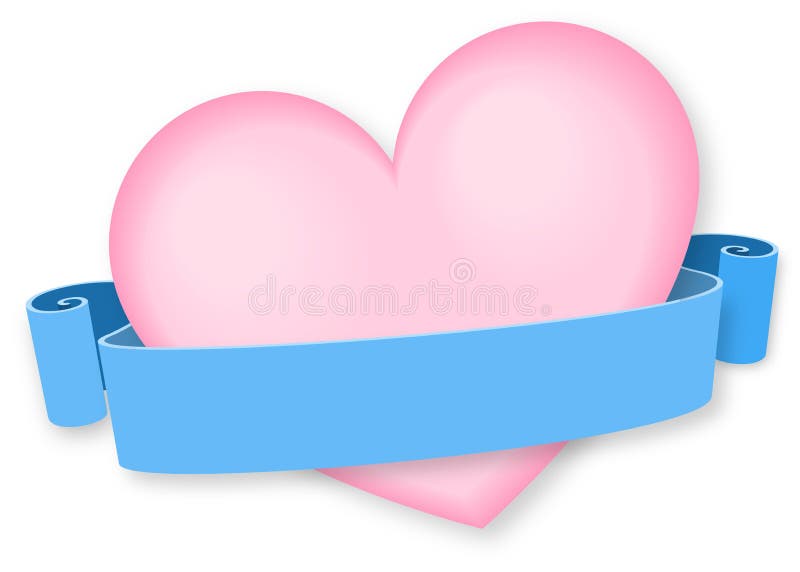 Pink Heart with Ribbon Banner Stock Illustration - Illustration of ...