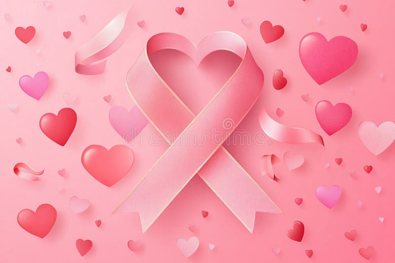 Pink Heart Ribbon with Hearts on Pink Gradient Background, Festive ...