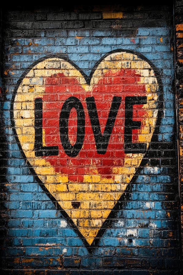 Big Pink Heart Declaring Love on Brick Wall Stock Illustration ...