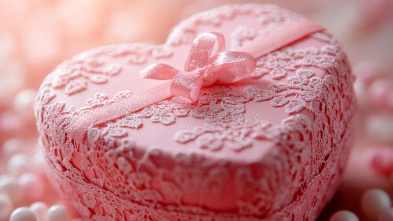 Pink Heart Shaped Box with Lace and Ribbon Stock Illustration ...