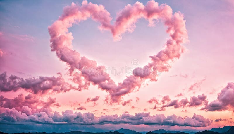 Romantic Sunset Silhouettes Heart Shaped Clouds Serene Landscape Stock ...