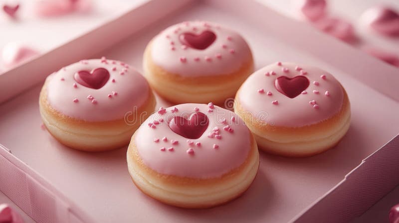 Pink Heart-Shaped Donuts in a Box Stock Illustration - Illustration of ...