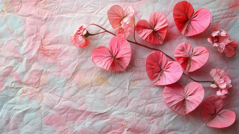 Pink Heart Shaped Flowers on Textured Background Stock Illustration ...